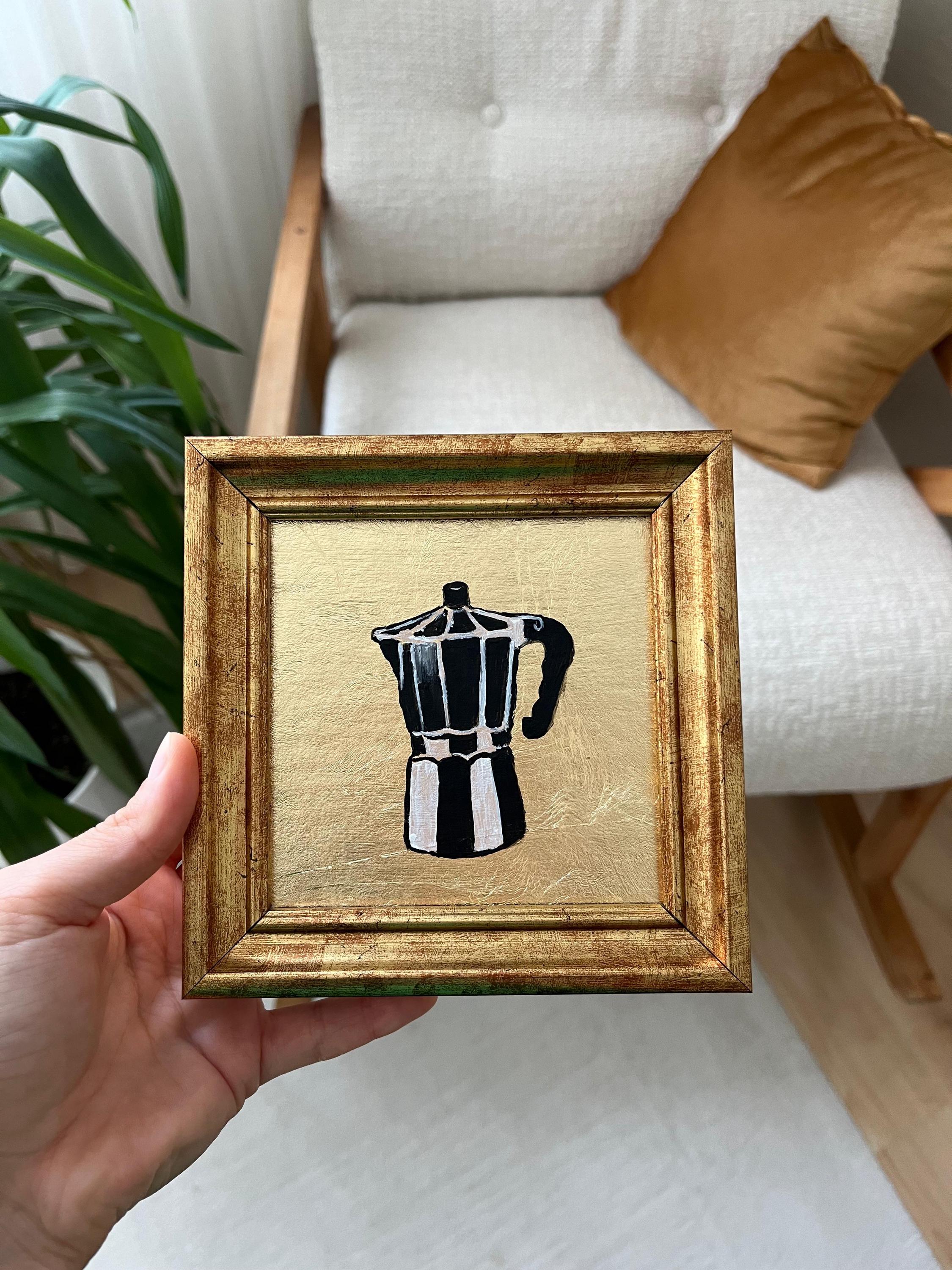 Hand-painted Moka Pot Art | Minimalist Gold Leaf Framed Painting - Etsy