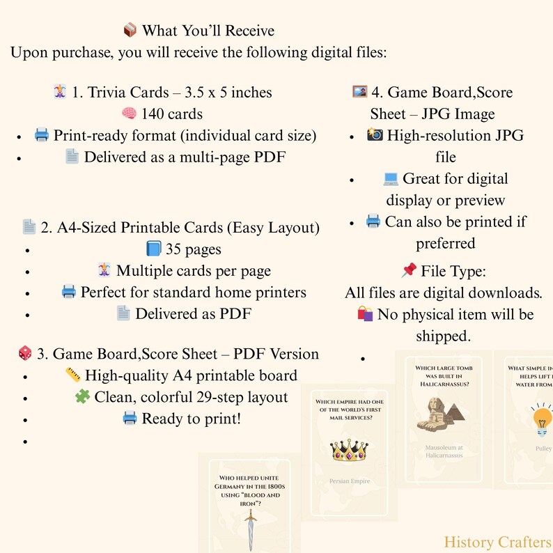 History Printable Trivia Board Game, Educational Trivia Cards for ...