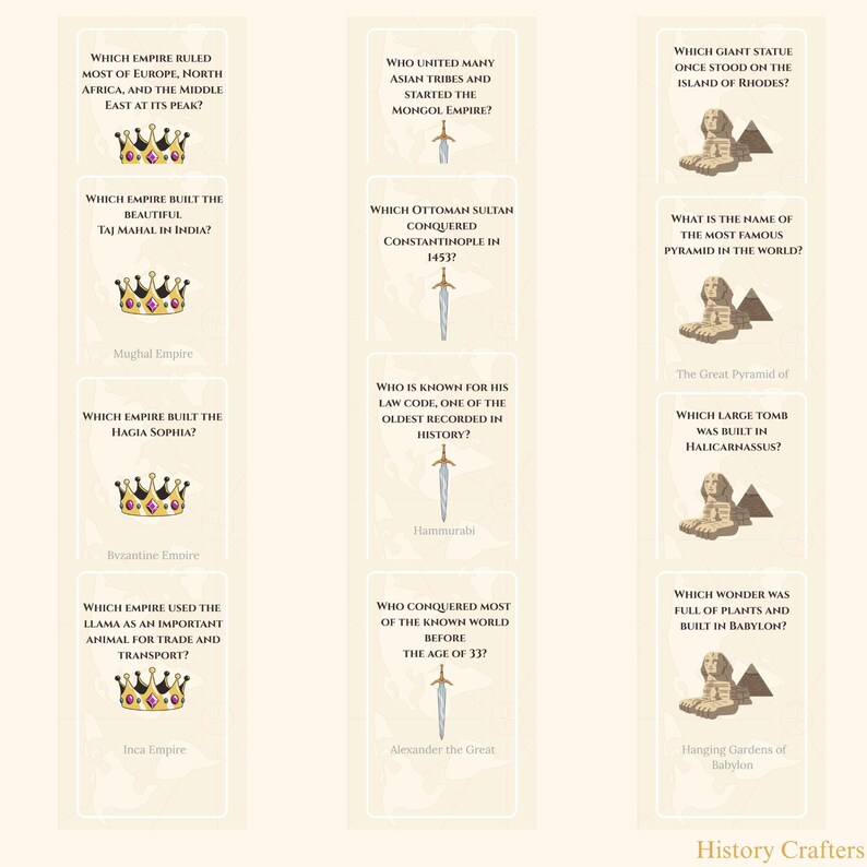 History Printable Trivia Board Game, Educational Trivia Cards for ...