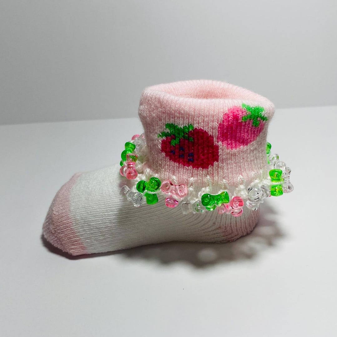 Baby's Strawberry Beaded Summer Socks/booties SO CUTE! - Etsy