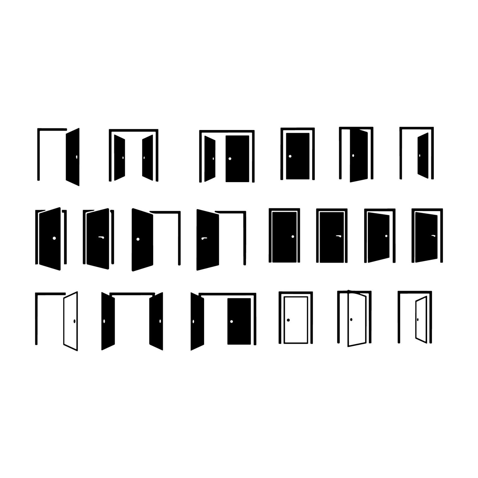Door Icons Set | Open, Closed, Double Door Vector Bundle (digital ...