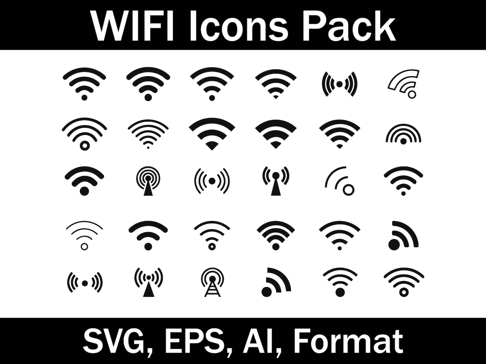 WIFI Icons Pack | Wireless Signal Icon Set | Internet Symbols Bundle ...