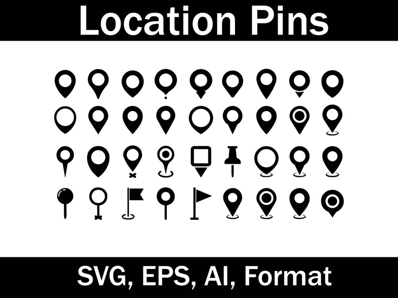 Map Pin Icons: Modern Black GPS Markers (SVG, EPS, Ai) - Etsy