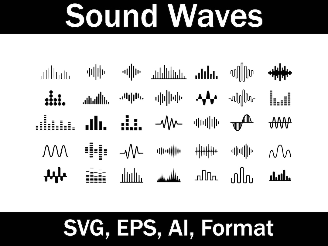 Sound Wave Icons: Black Audio Waveform Vector Set (SVG, EPS, AI) - Etsy