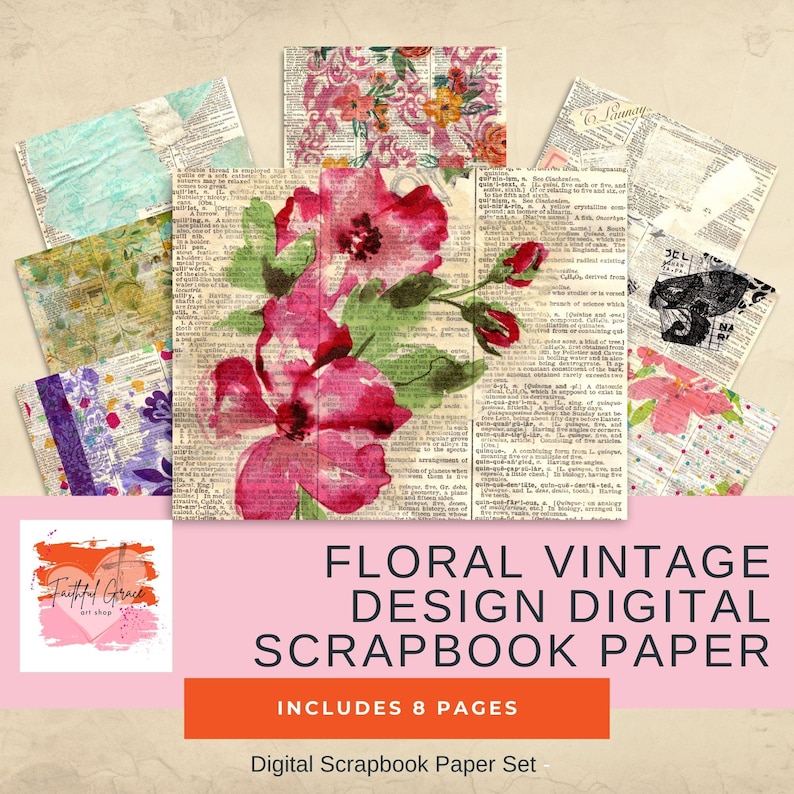 Digital Scrapbook Paper Set | Colorful Floral Vintage Designs | Paper ...