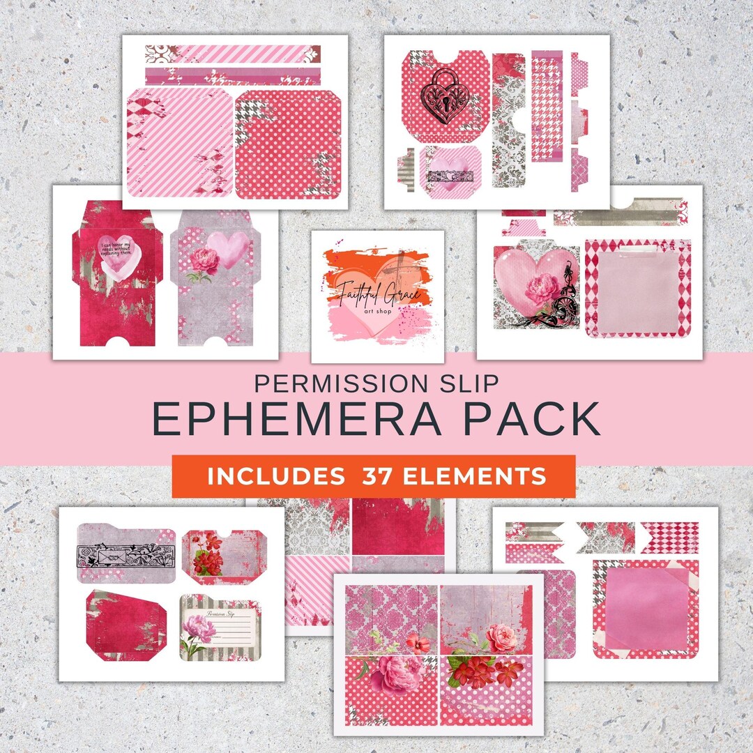 Digital Download | Permission Slip Ephemera Pack | Journaling Elements ...