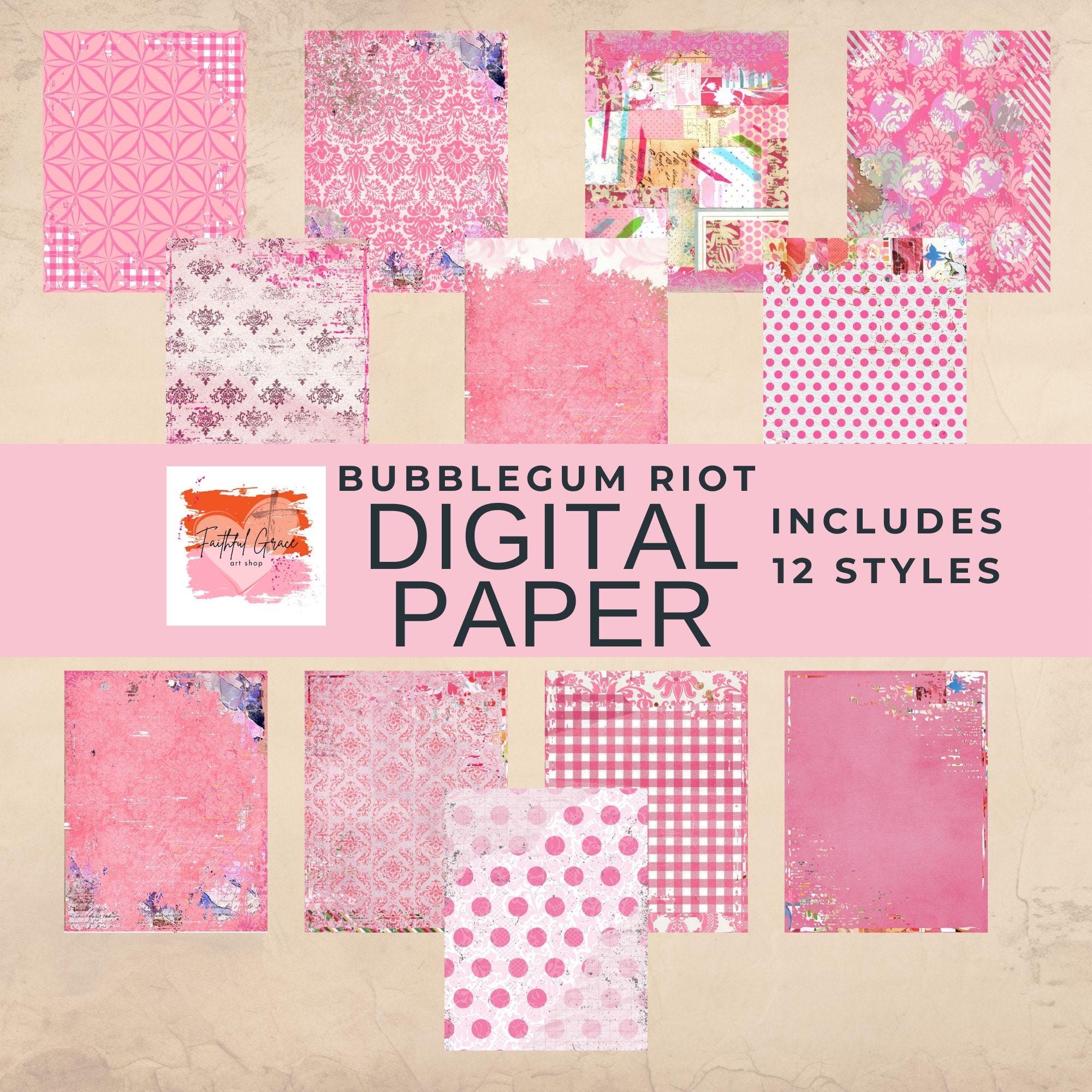 Bubblegum Riot Digital Paper Pack | Pink Gingham & Polka Dot Junk ...