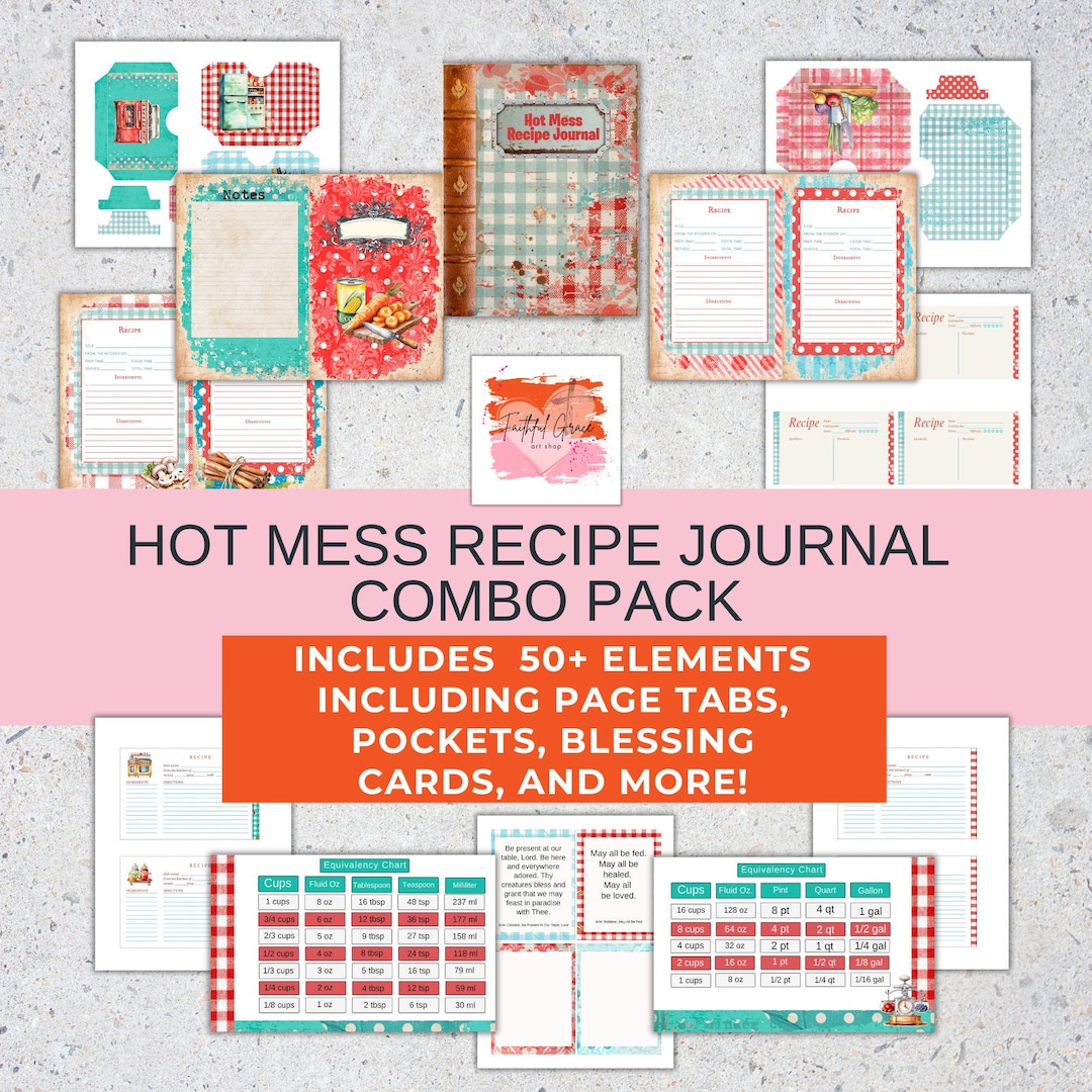 Hot Mess Recipe Journal Combo: Printable Cookbook Keepsake (digital ...