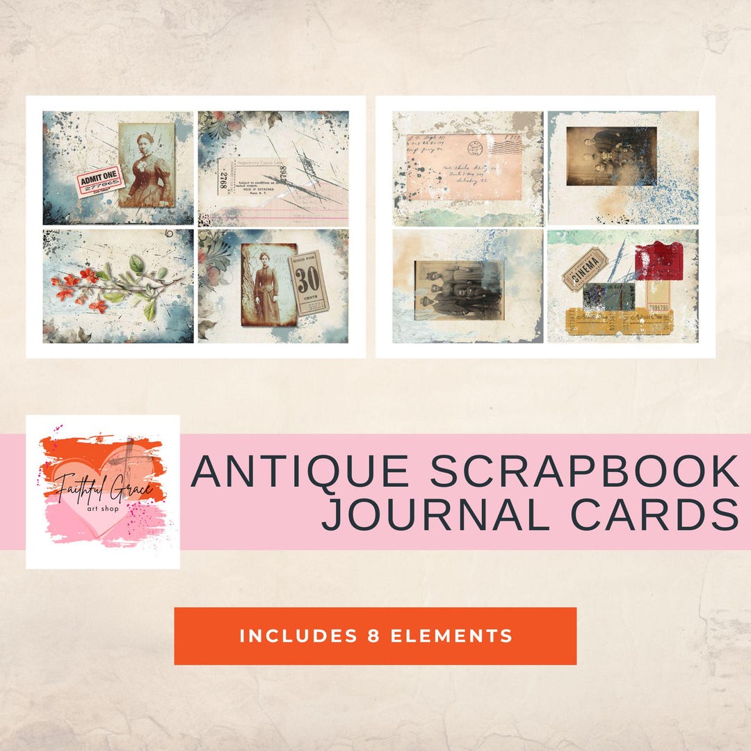 Antique Scrapbook Journal Cards | 8 Elements | Vintage Photography ...