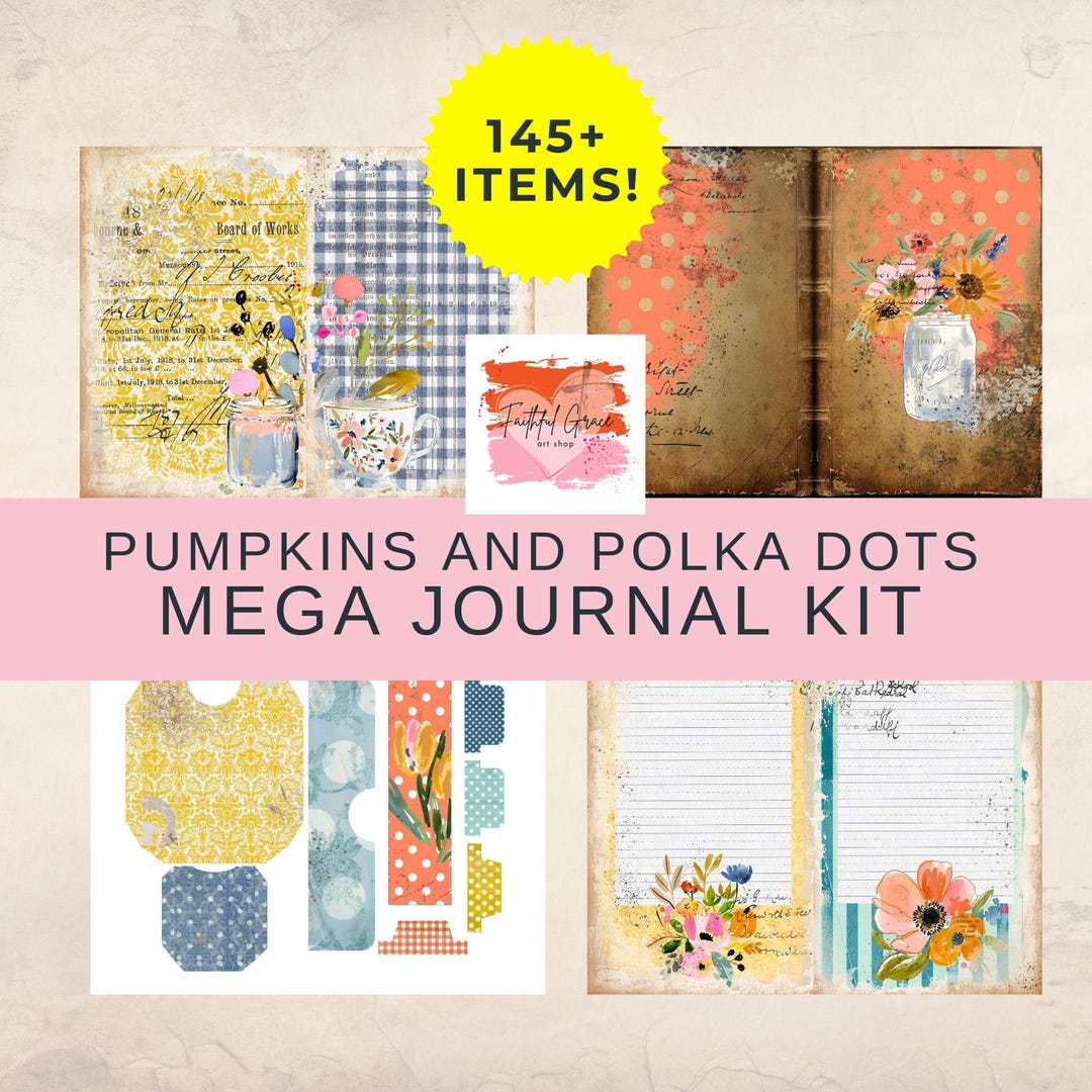 Pumpkins & Polka Dots Junk Journal MEGA Kit: Autumn Ephemera (digital ...