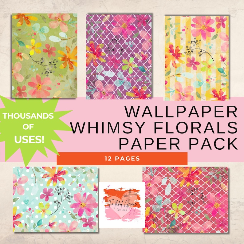 Digital Download | Printable Paper | Wallpaper Whimsy FLORALS | Vibrant ...