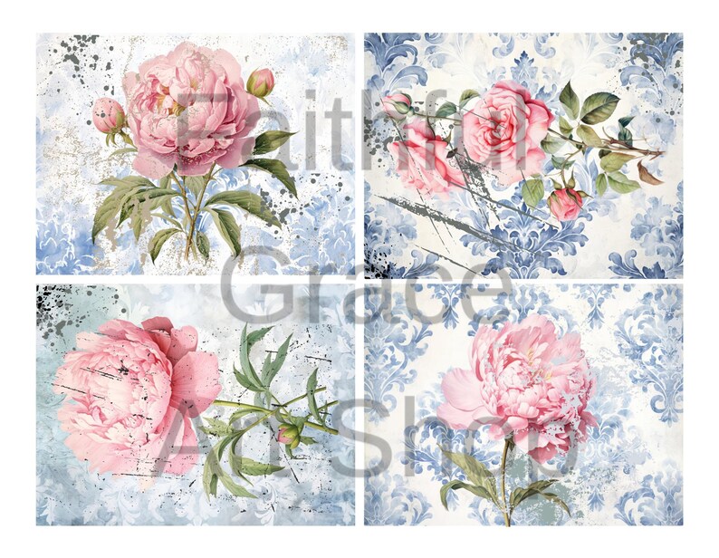 Digital Download | Faded Elegance | Pink Roses and Peonies | Vintage Wallpaper | Shabby Chic ...