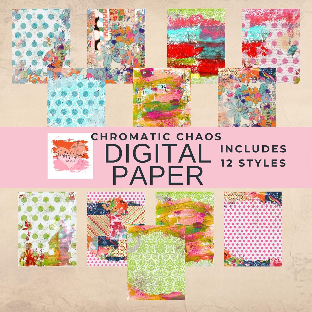 Chromatic Chaos Digital Paper Pack | Multi-color Junk Journal Pages ...