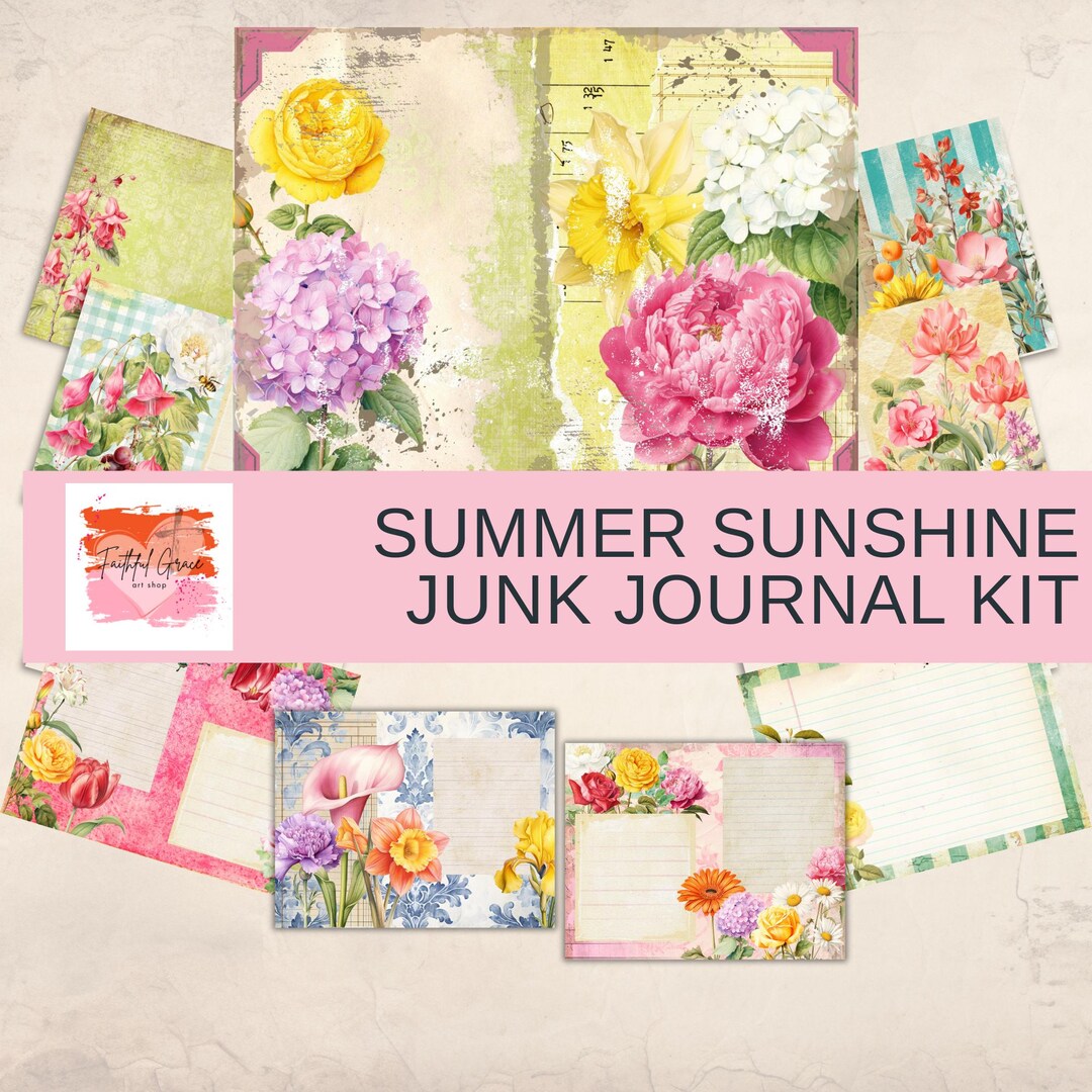 Summer Sunshine Junk Journal Kit | Printable Floral | Scrapbook Paper ...