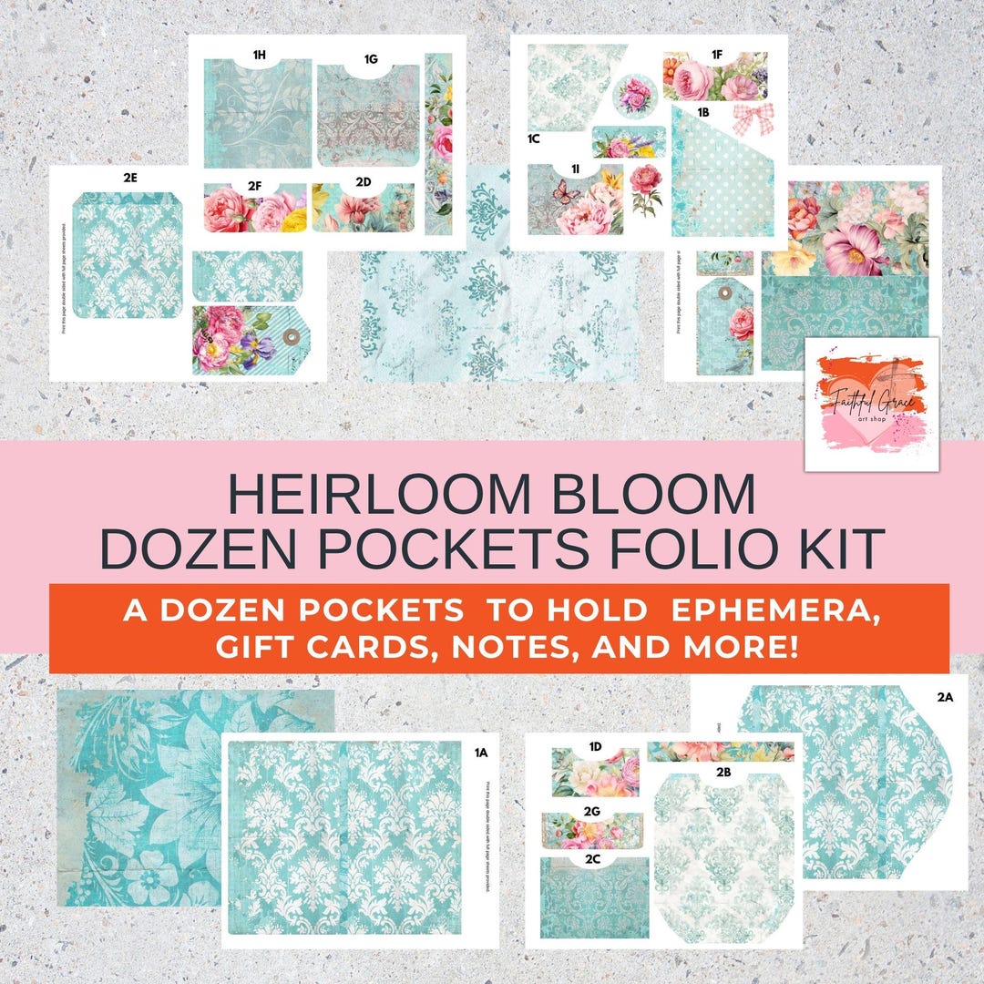 Digital Download | Heirloom Blooms | Vintage Floral Dozen Pockets Folio ...