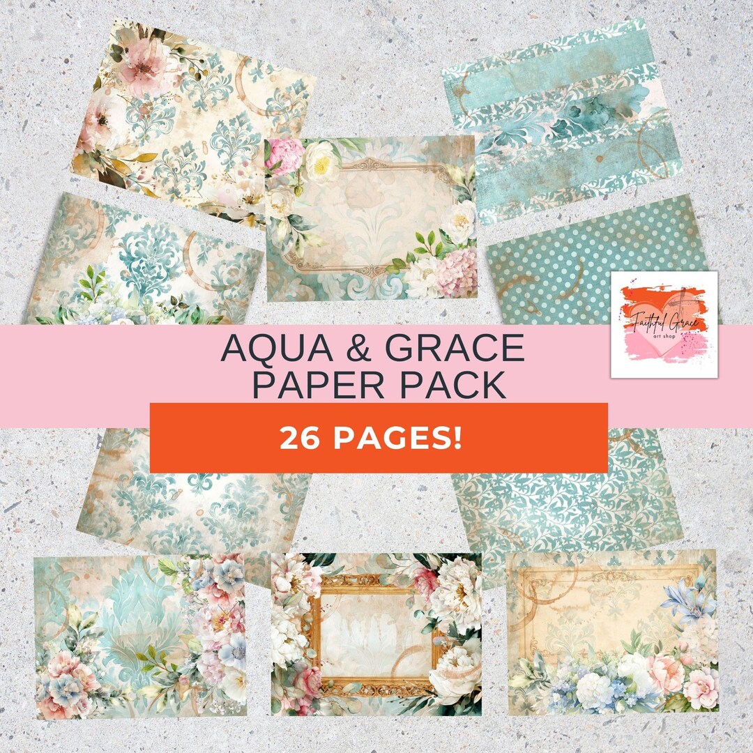 Printable Paper Pack | Shabby Chic Aqua Scrapbook and Collage Pages ...