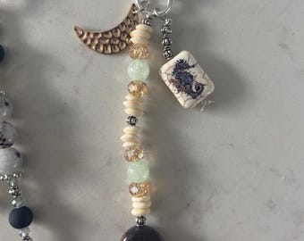 Handmade Beaded Keychain/ Bag Charm With Glass, Ceramic, and Stone ...