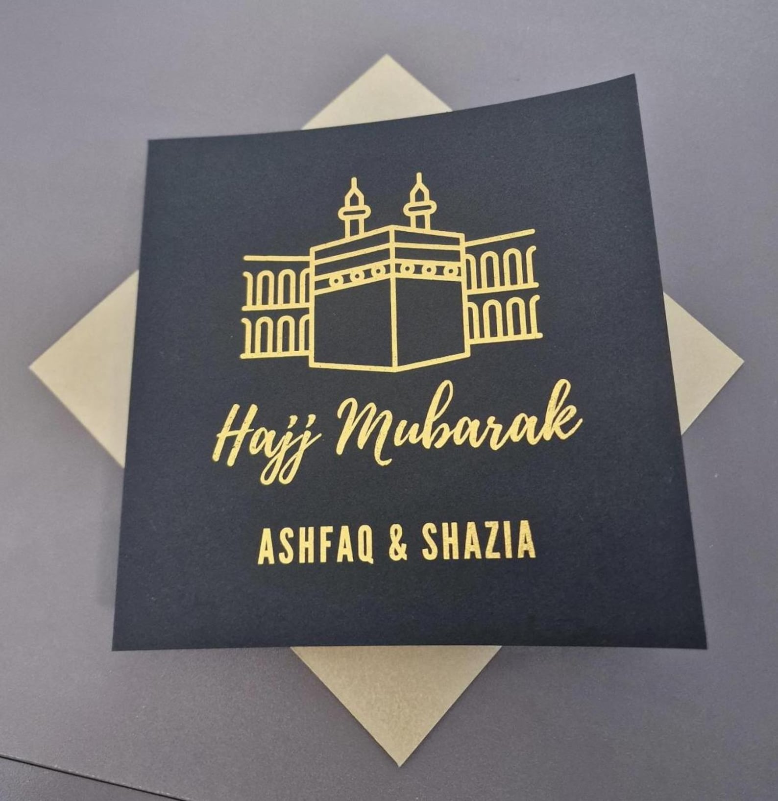 Gold Personalised Hajj Mubarak Card | Gold Hajj Mubarak Card ...