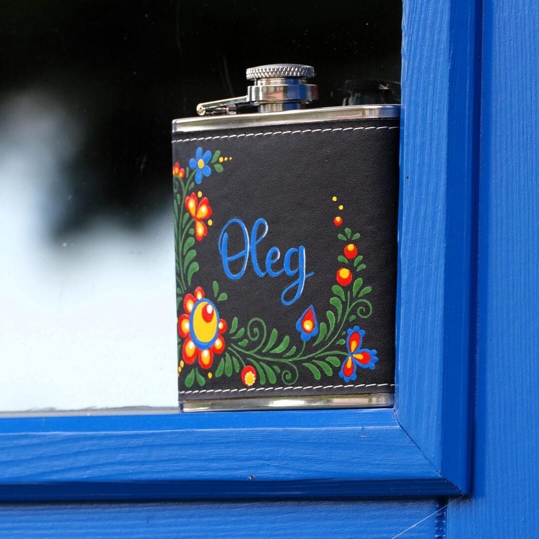 Custom Hand Painted Flask With Czech Folk Ornament and Name - Etsy