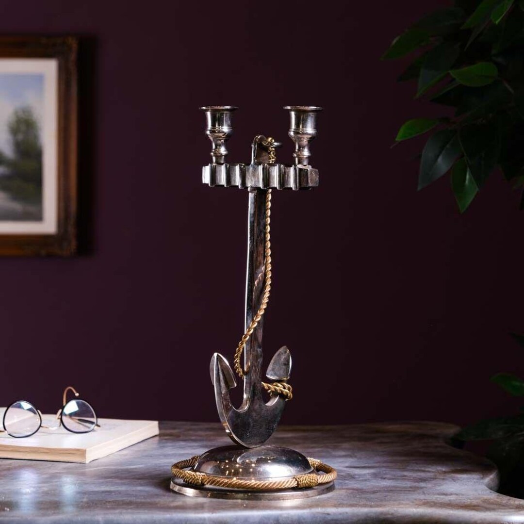 English Silver Plated Candlestick, Anchor Candlestick, English Antique ...