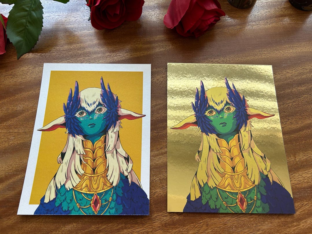 Ado - Elf | Bird Beastman Art Print in Pearl and Golden Paper - Etsy