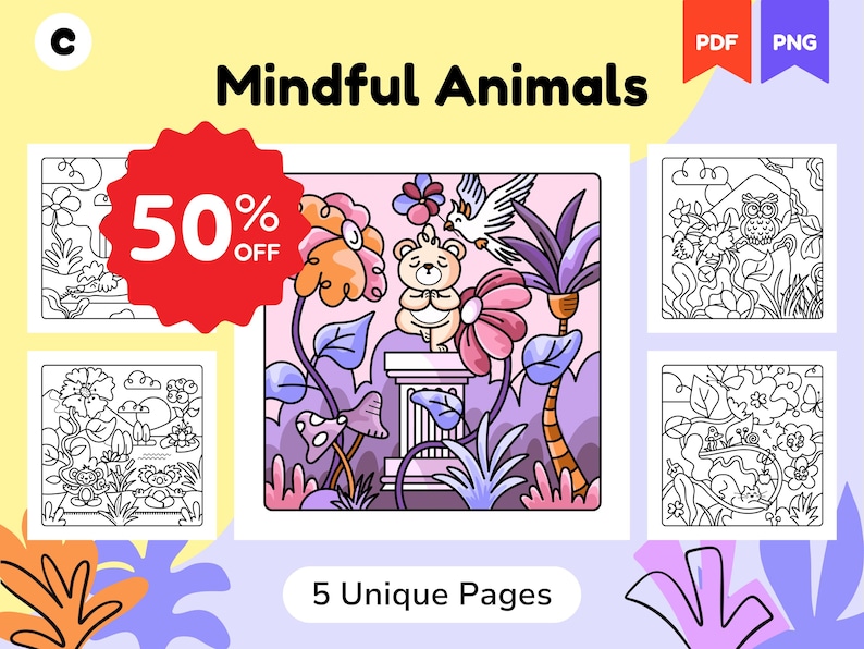 Mindful Animal Coloring Pages - 5 Unique Designs | Printable for Kids ...