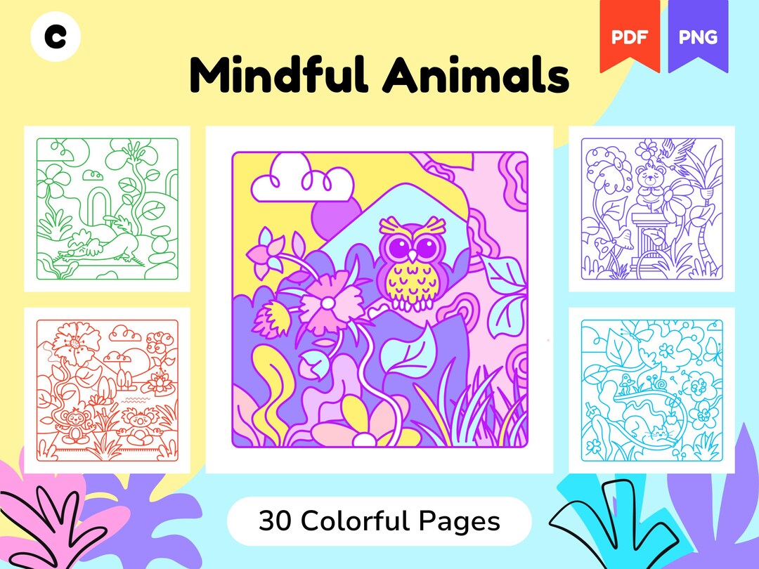 30 Mindful Animal Coloring Pages Bundle | Printable for Kids and Adults ...