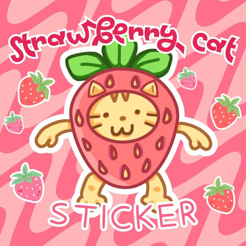 Strawberry Cat Sticker - Etsy