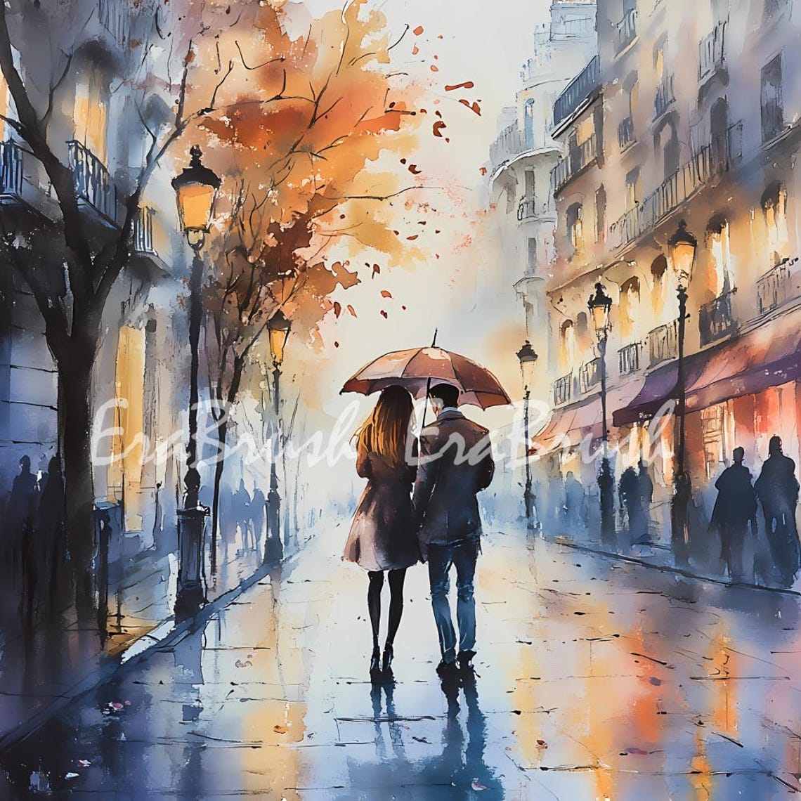 Paris Watercolor Street View | Vintage French Cityscape Wall Art ...