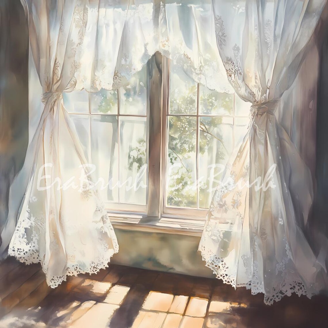 Lace Curtain Breeze Illustration Set | Dreamy Window Scene 8K 27.3 Inches 300DPI - Etsy Canada