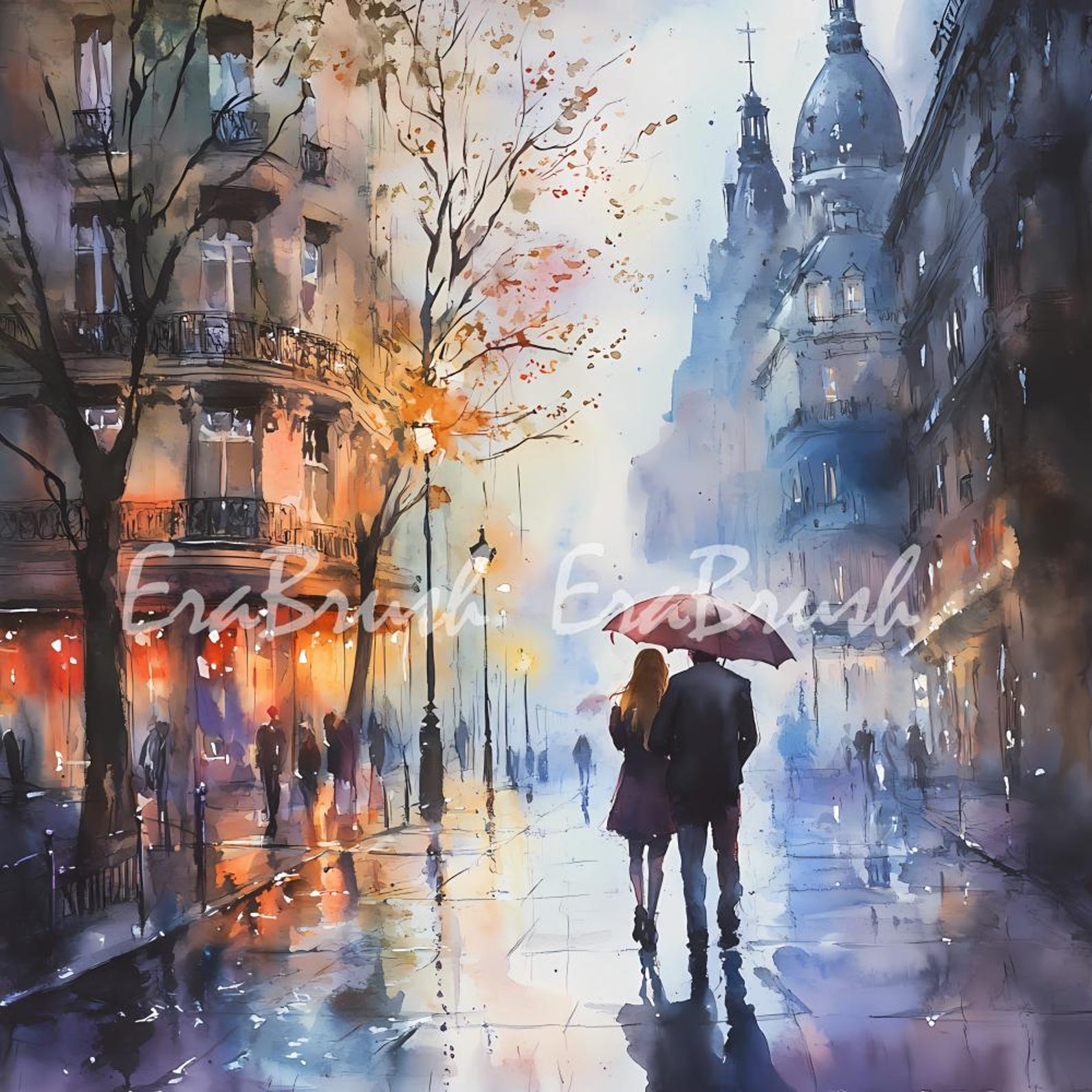 Paris Watercolor Street View | Vintage French Cityscape Wall Art ...