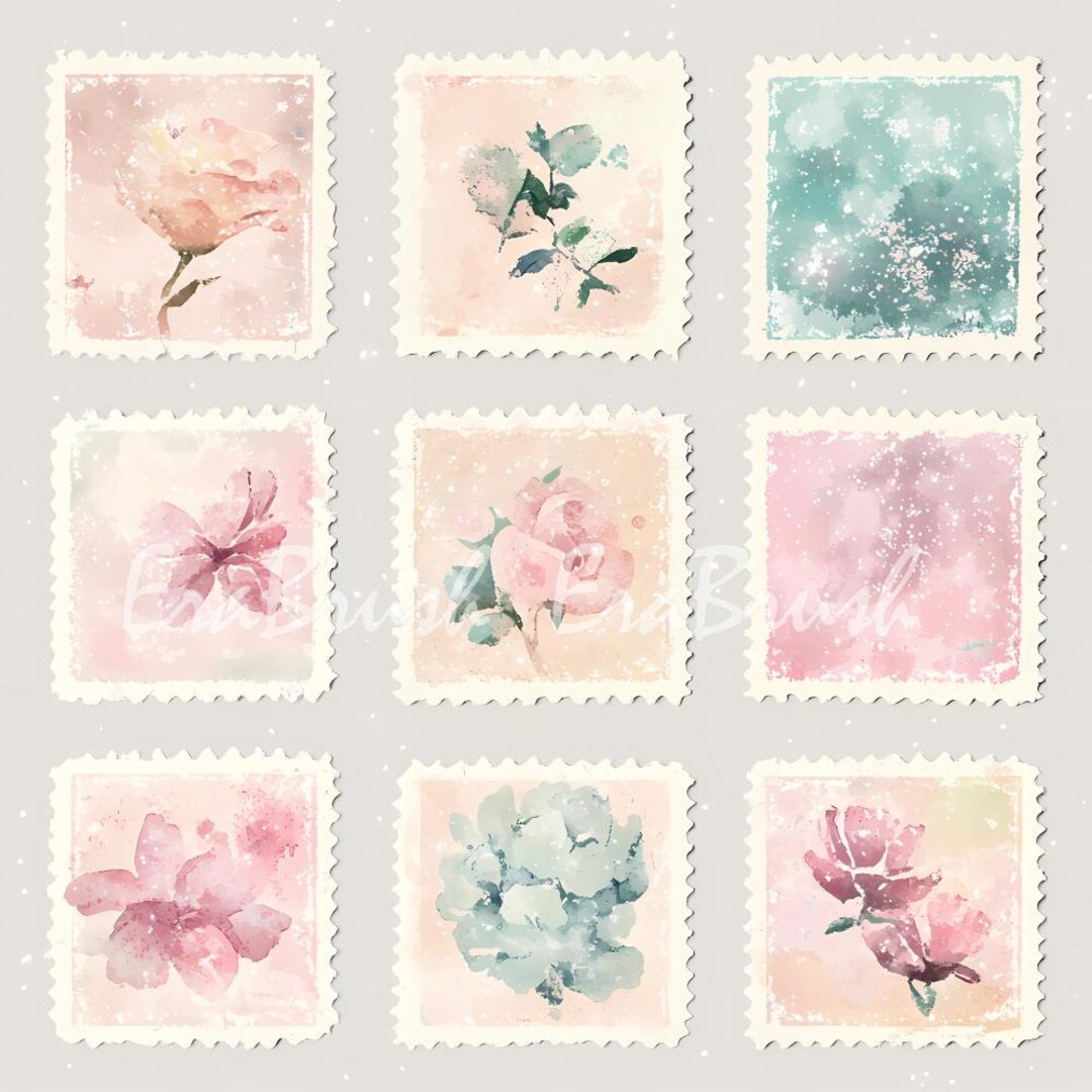 Mint Stardust Stamps Watercolor Dreamy Illustration - Etsy