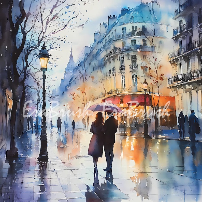Paris Watercolor Street View | Vintage French Cityscape Wall Art ...