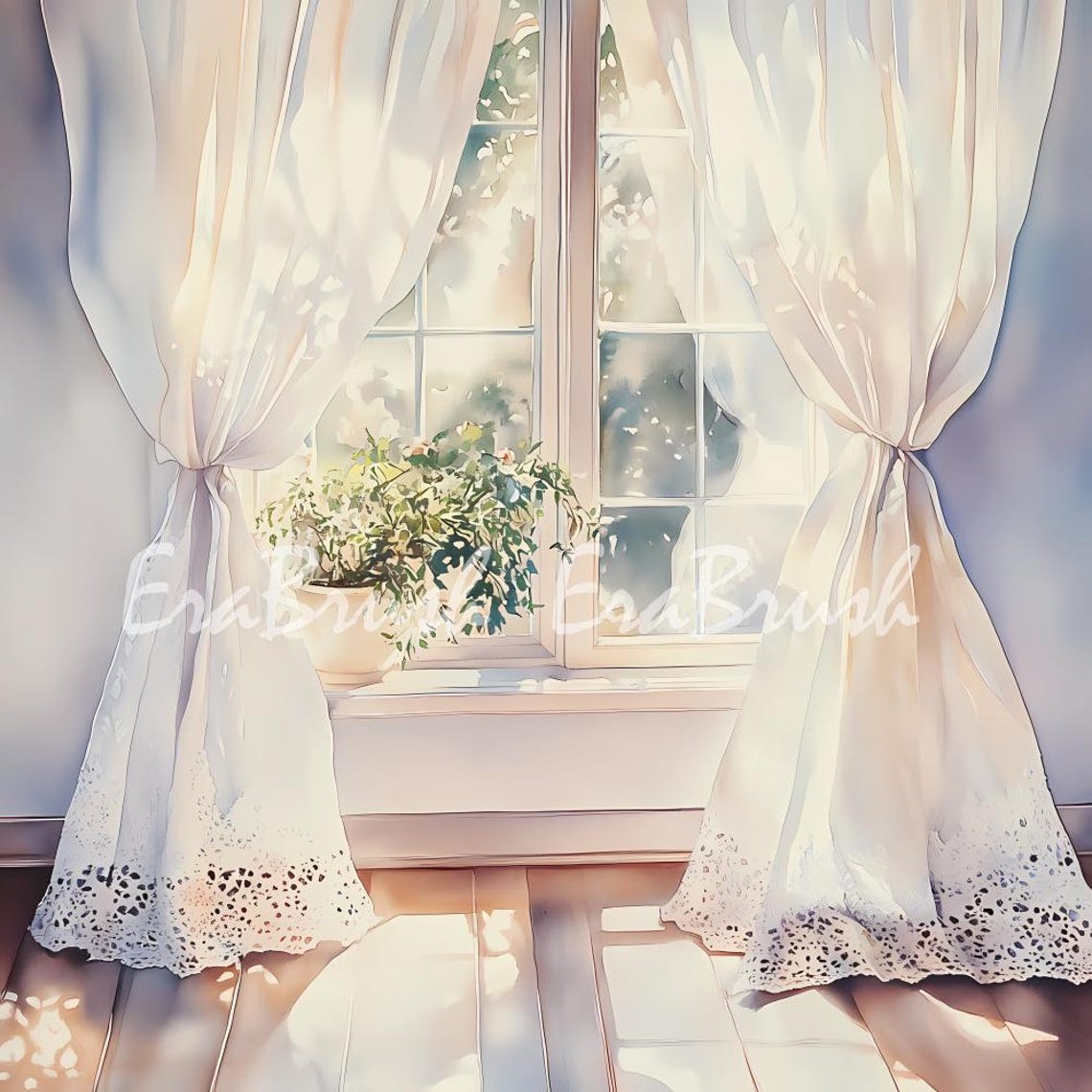 Lace Curtain Breeze Illustration Set | Dreamy Window Scene 8K 27.3 Inches 300DPI - Etsy Canada