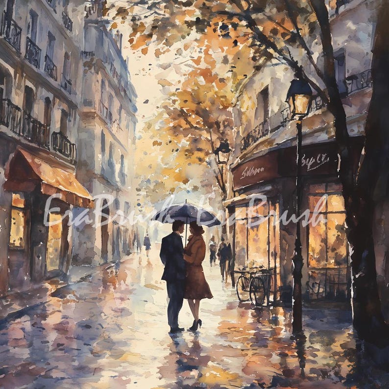 Paris Watercolor Street View | Vintage French Cityscape Wall Art ...