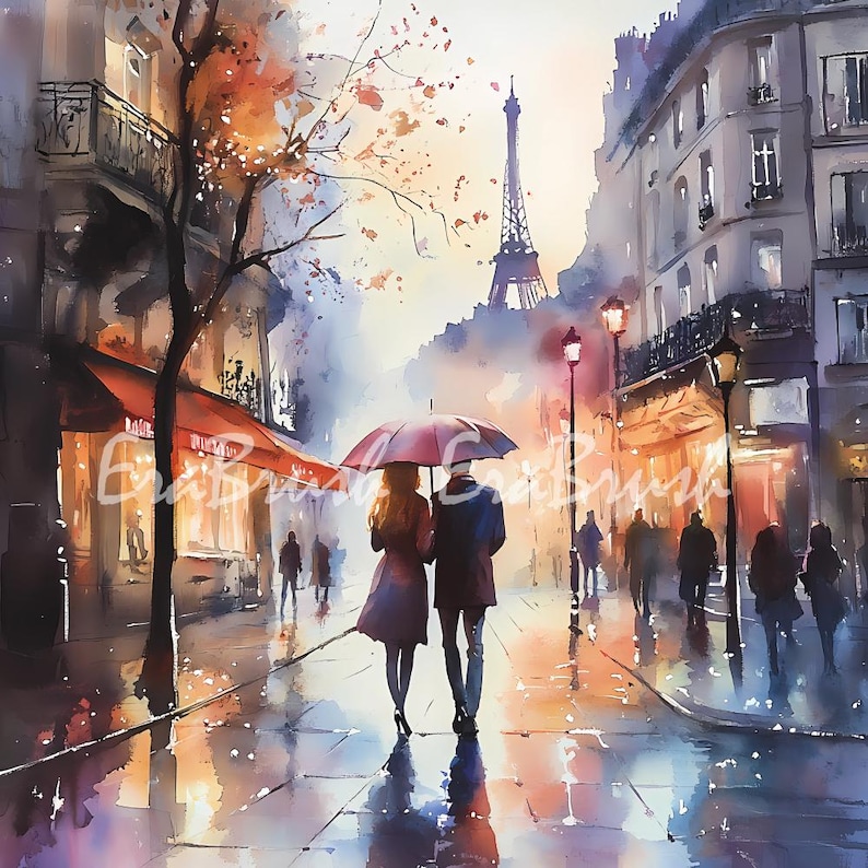 Paris Watercolor Street View | Vintage French Cityscape Wall Art ...