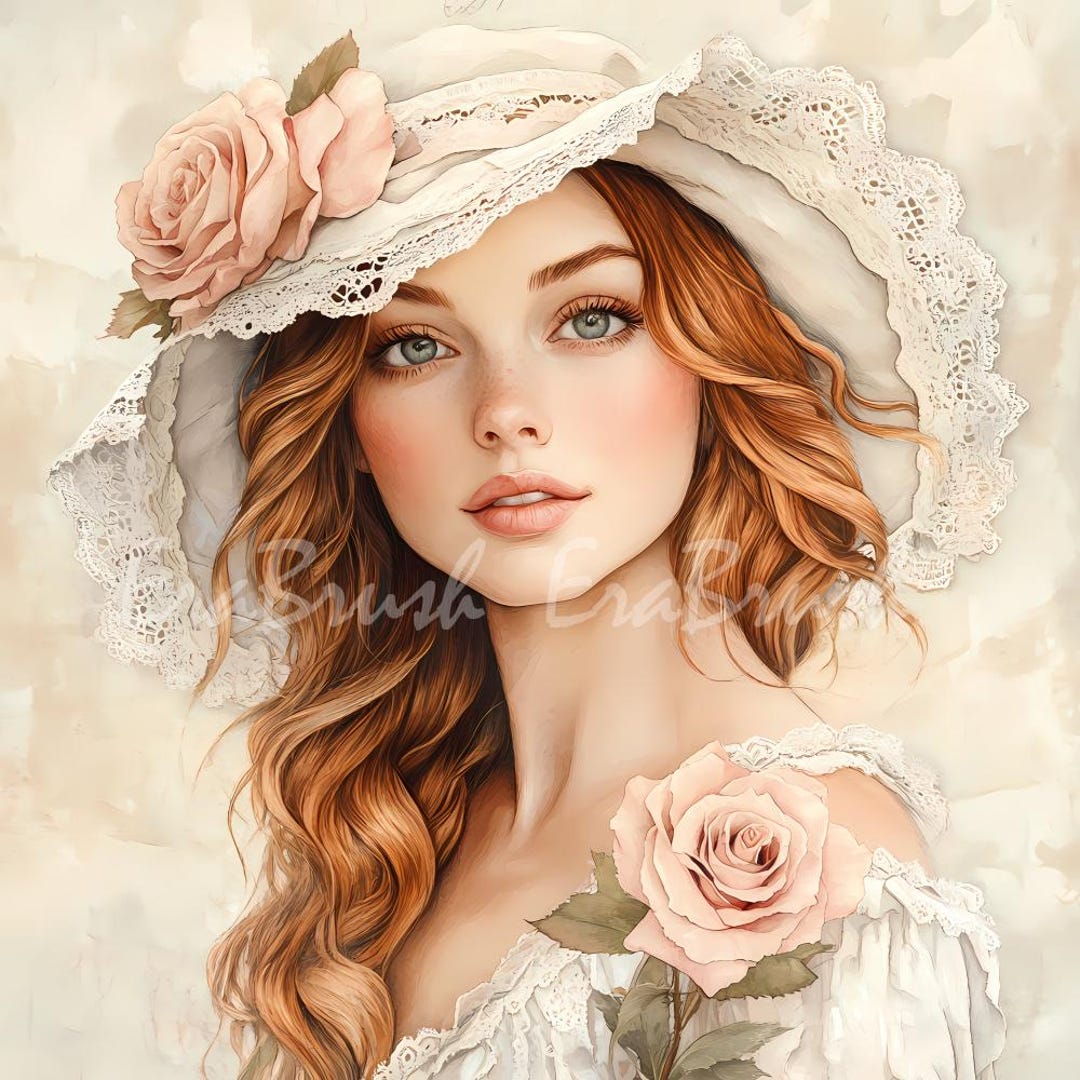 Elegant Woman With Hat Watercolor Clipart - 8K 27.3 Inches 300DPI ...