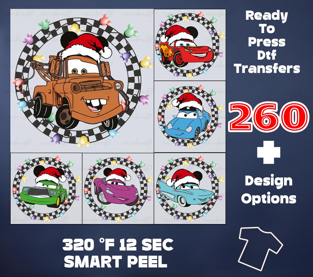 Disney Cars DTF Transfer, Checkered Xmas Heat Transfer, Matching Cars ...