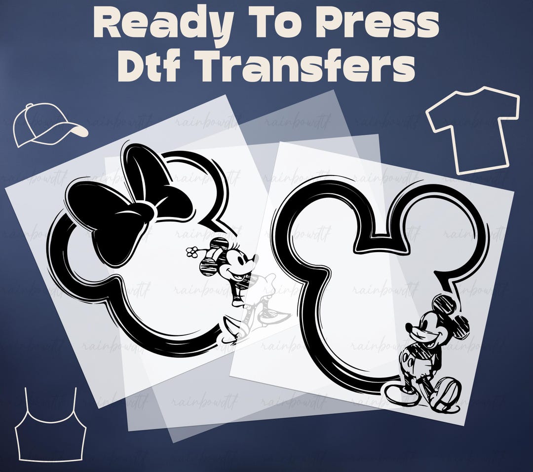 Disney Sketch Dtf, Mickey Minnie Head Matching Dtf, Disney Trip Dtf ...