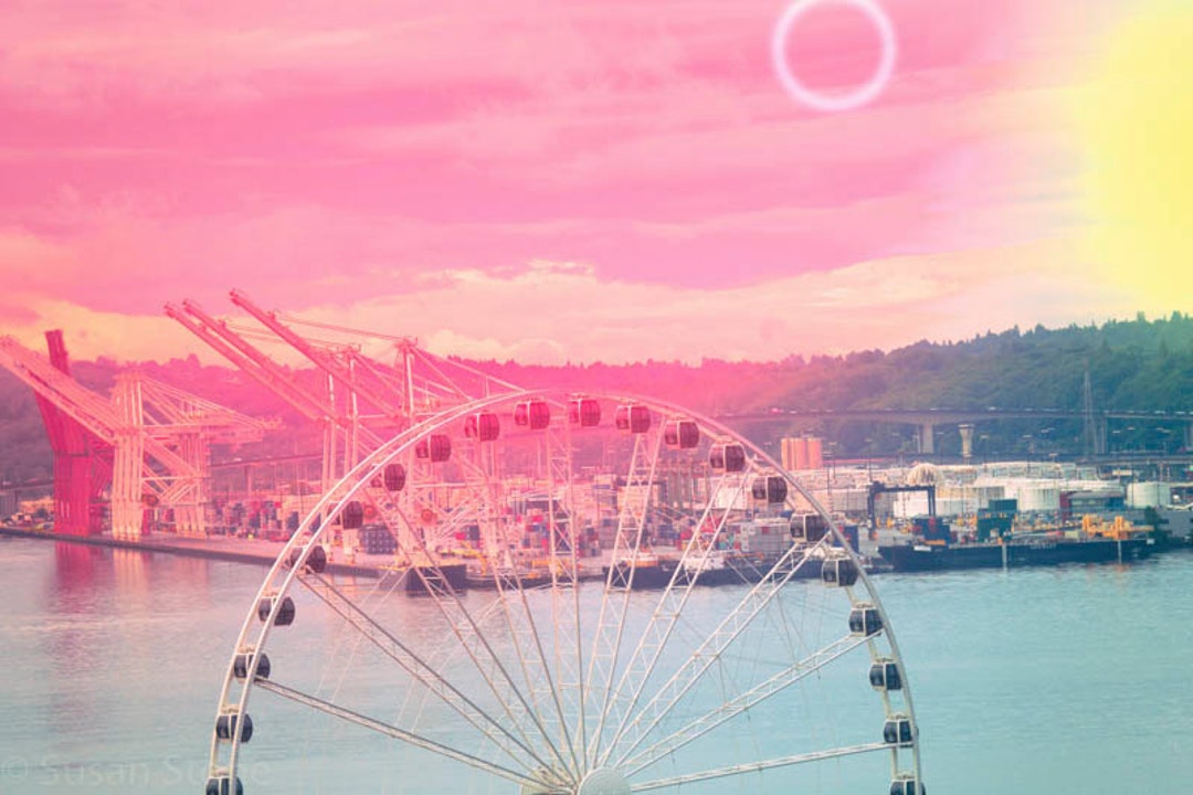 Seattle Wheel, Photo Art, Aged, Pink Blue, Dreamy, New Age, Seattle ...