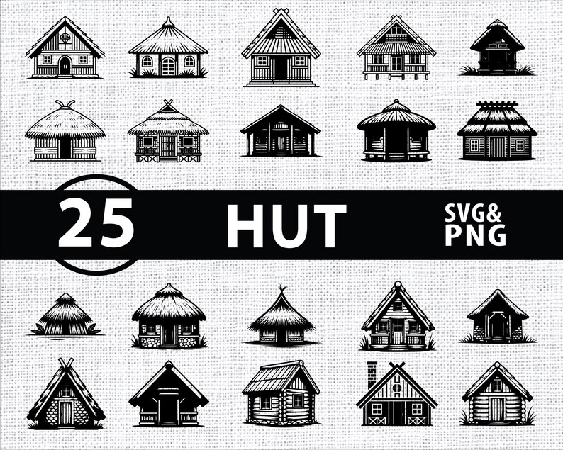 Rustic Hut SVG PNG Bundle: 25 Clipart Designs (digital Download - Etsy ...
