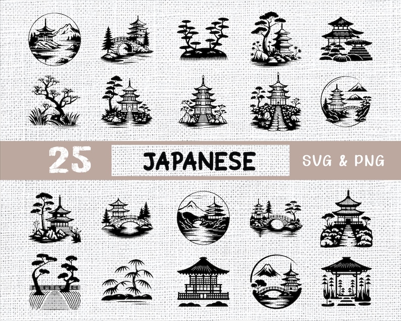 Japanese Pagoda SVG Bundle: Oriental Temple Clipart, Zen Garden Designs ...
