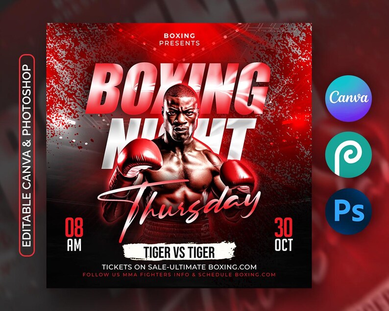 Boxing Flyer Template Editable Photoshop & Canva, Event , Party Flyer ...