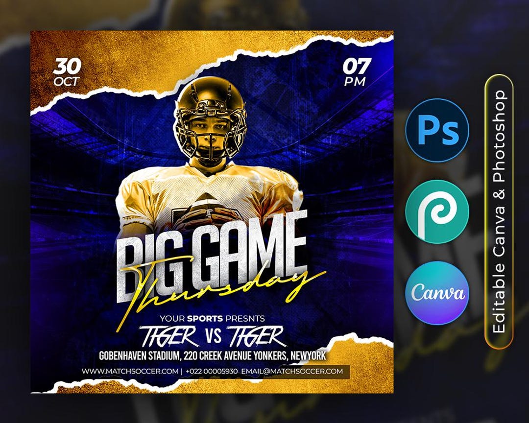 Big Game Thursday Football Flyer | Sports Event Canva & psd template - Etsy