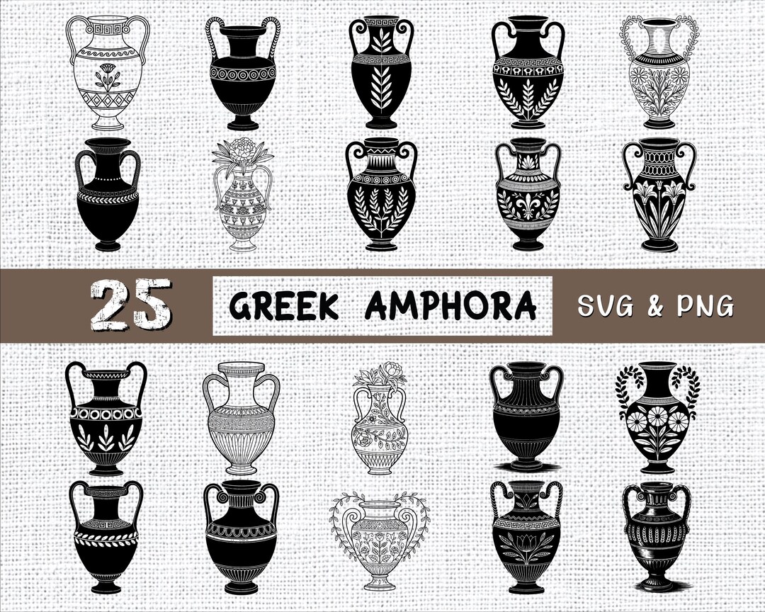 Greek Amphora SVG & PNG Bundle: Ancient Pottery Clipart - Etsy
