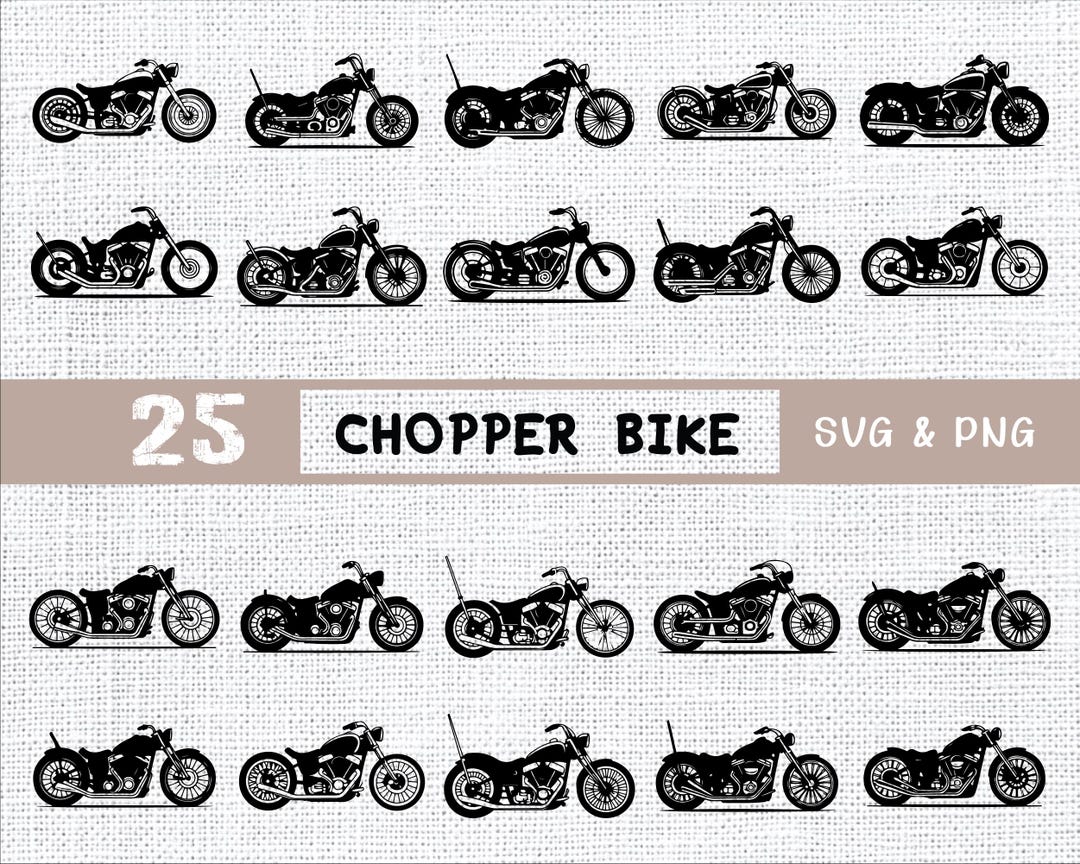 25 Chopper Bike SVG Bundle | Motorcycle Clipart Silhouette | Biker PNG ...