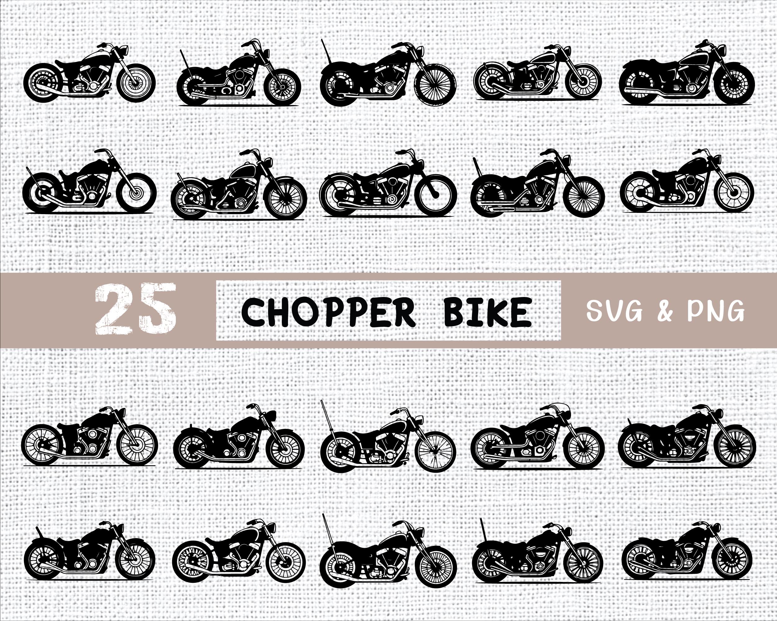 25 Chopper Bike SVG Bundle | Motorcycle Clipart Silhouette | Biker PNG ...