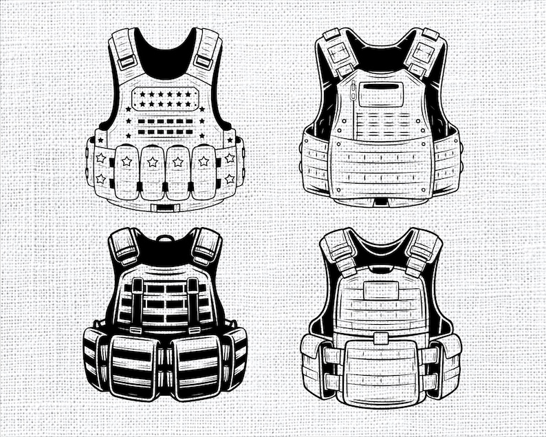 Tactical Bulletproof Vest Clipart: Hand-drawn SVG & PNG Bundle - Etsy