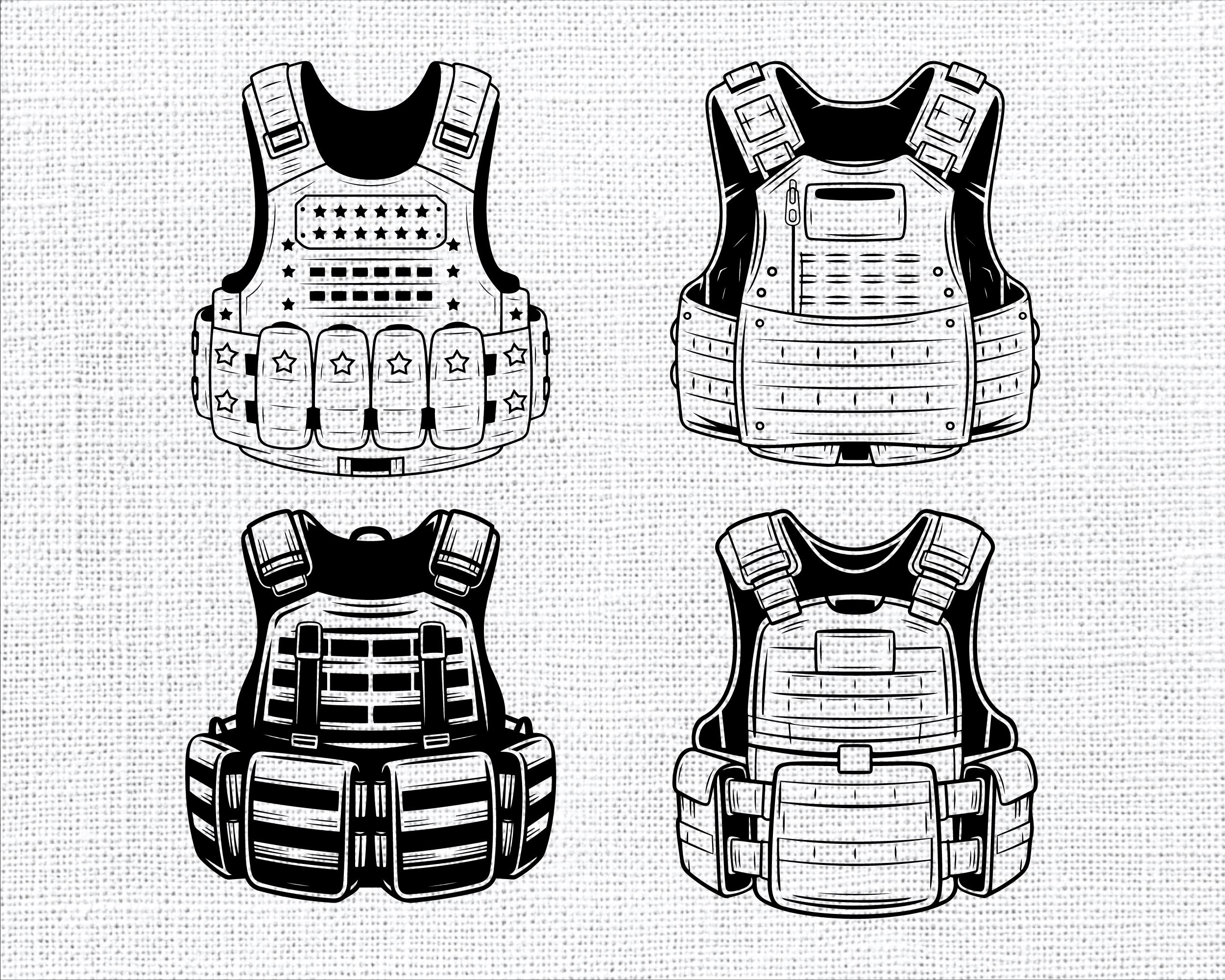 25 Tactical Bulletproof Vest Clipart | Hand-drawn SVG and PNG Bundle ...