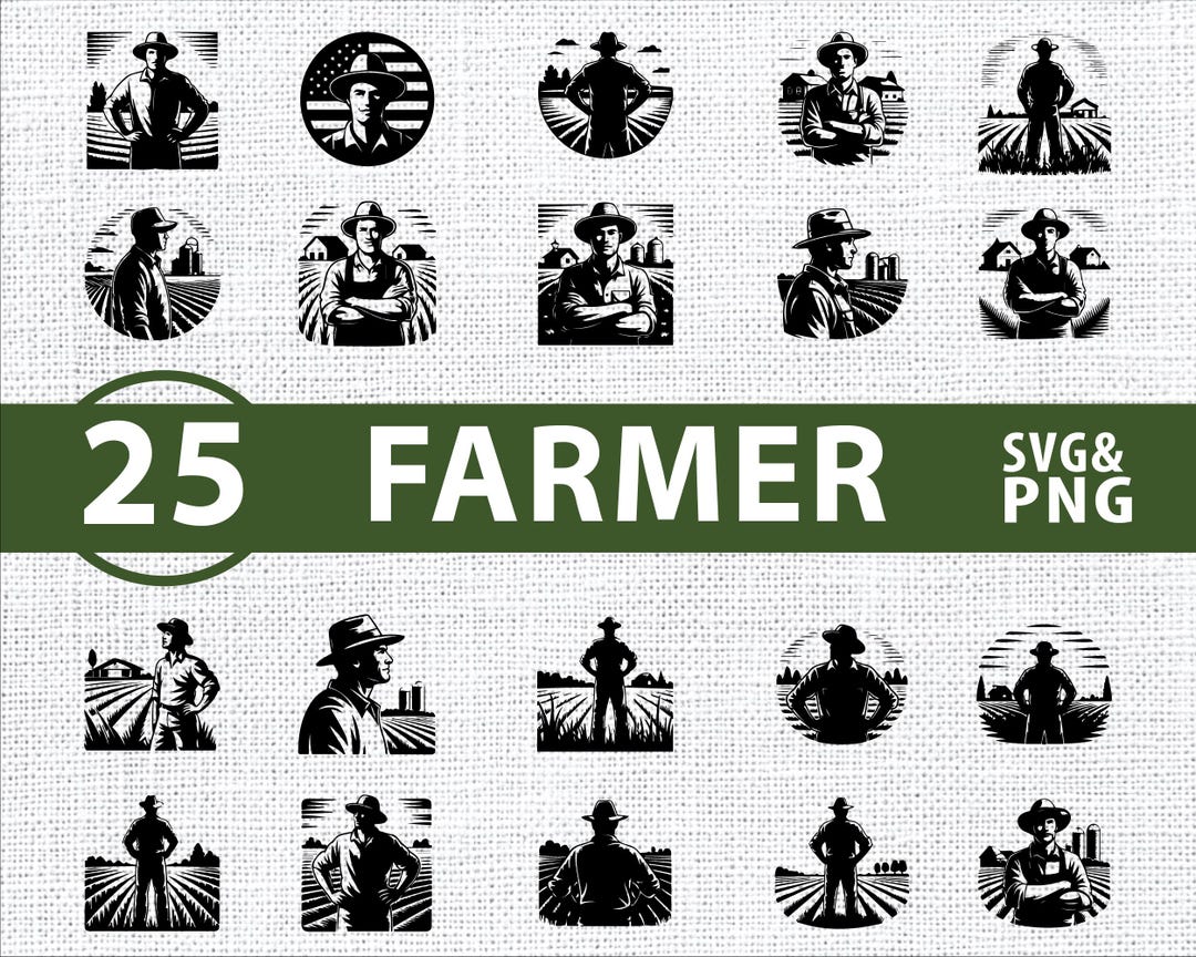 Farmer SVG Bundle: Vintage Farm Clipart, Rural Silhouette (digital ...